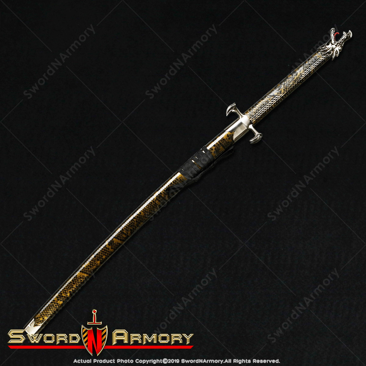 Torch Flying Dragon Fantasy Samurai Katana Sword Gold Accent with Four ...