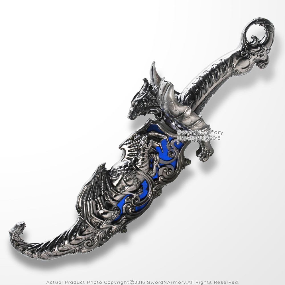 15" Red/Blue Dragon Dagger Knife Stainless Steel Blade Ornamental with ...
