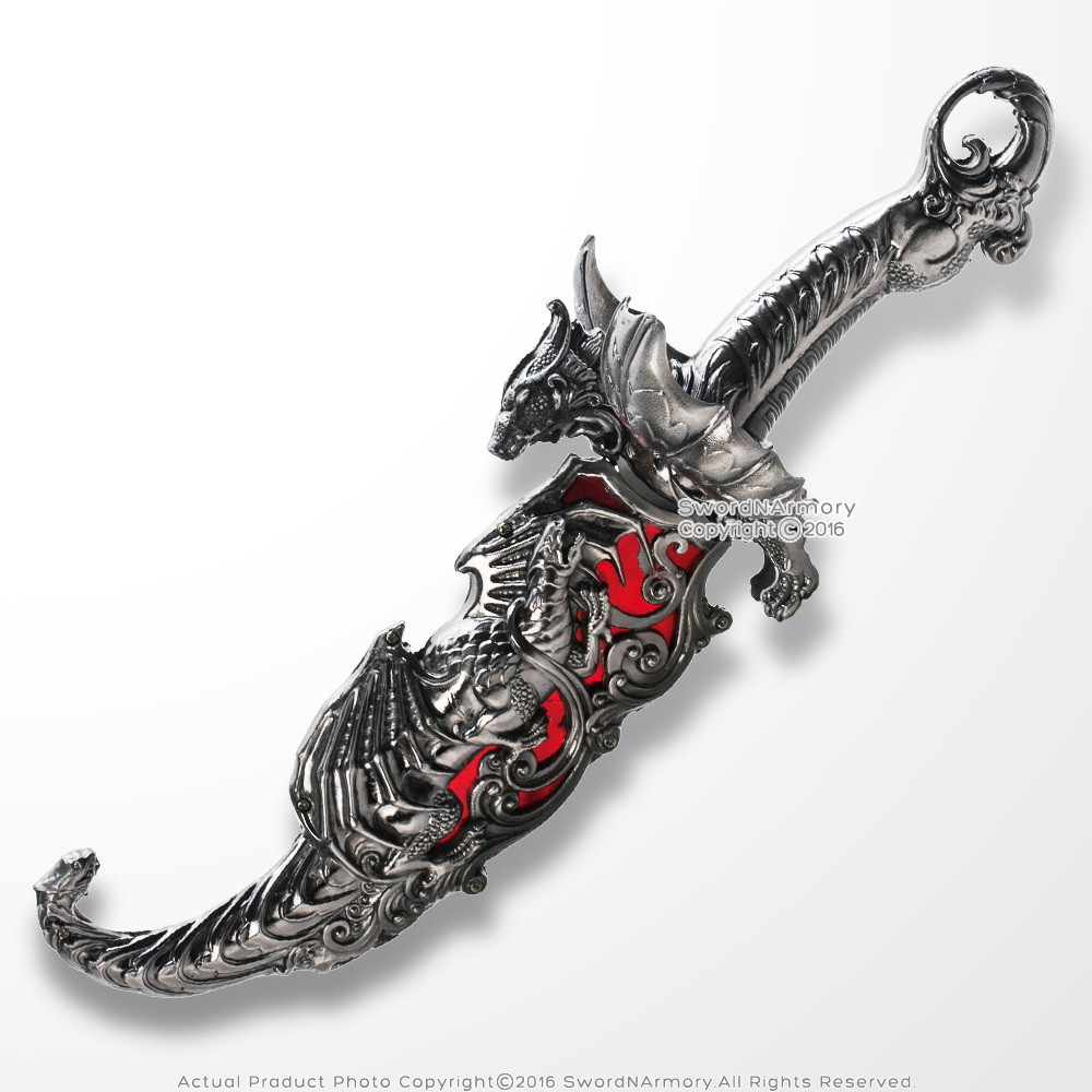 15" Red/Blue Dragon Dagger Knife Stainless Steel Blade Ornamental with ...