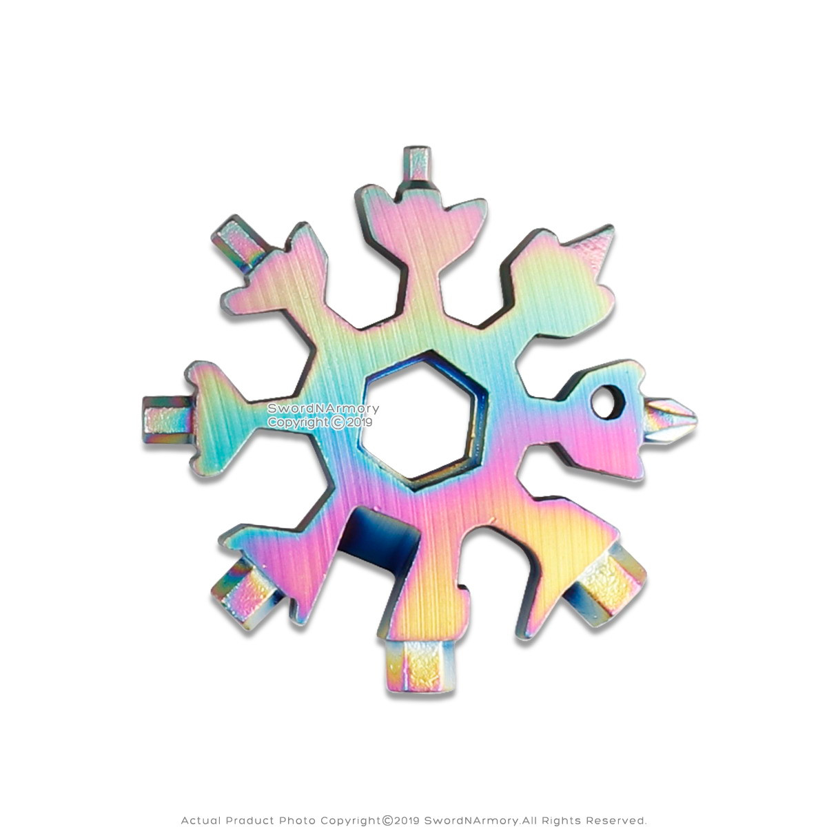 18-in-1 Snowflake Multi-tool Stainless Steel Keychain Silver Black Rainbow