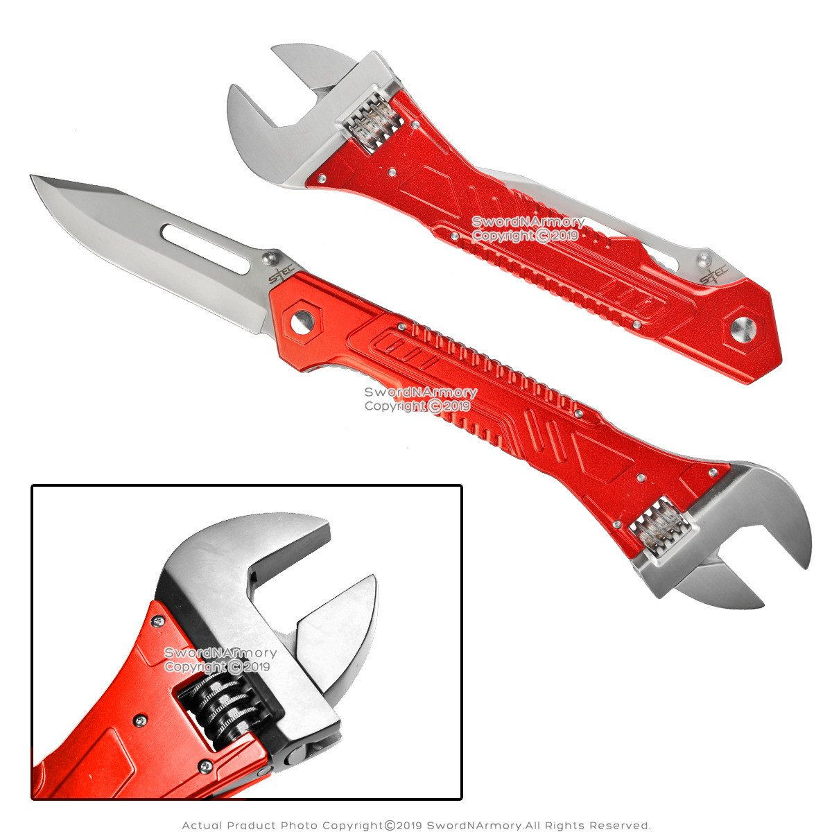 24" Heavy Duty 2-in-1 Wrench and Knife XL Workshop Tool Utility Black Red