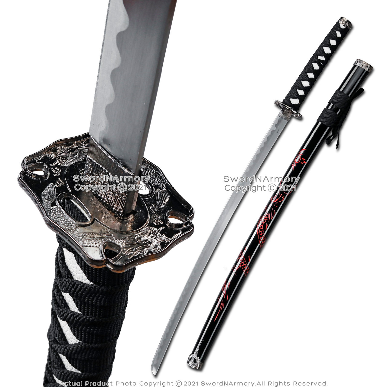 39" Azure Scarlet Ebony Dragon Katana Samurai Sword Unsharpened Steel ...