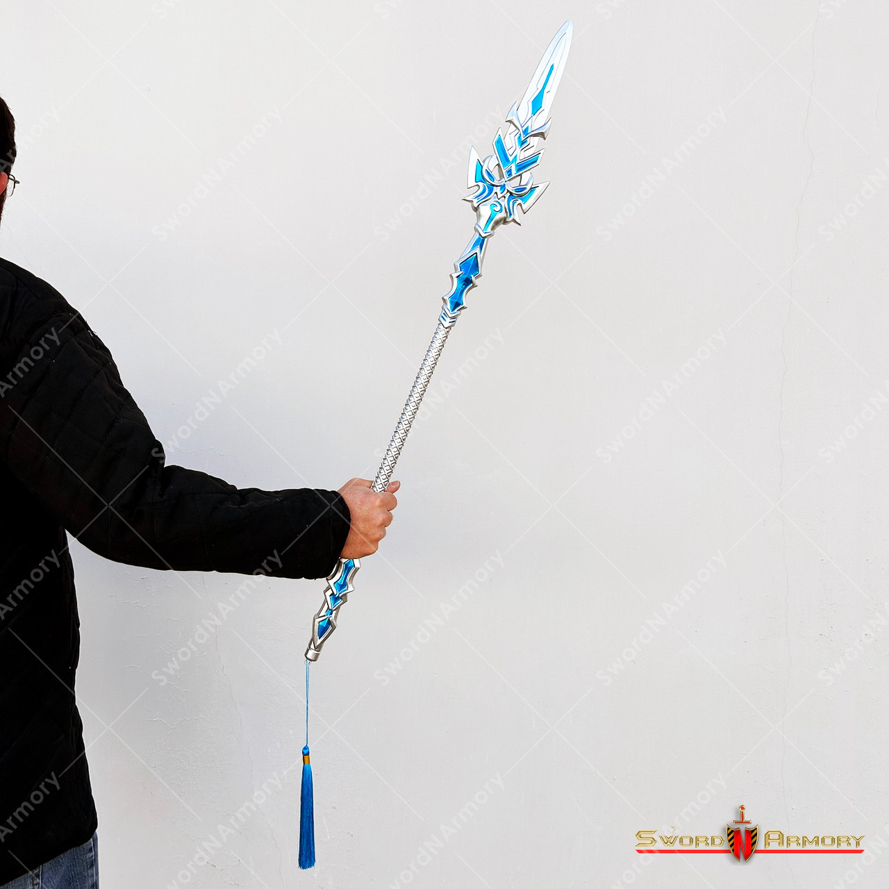 39" Silver Blue Fantasy Spear Staff Foam Anime Video Game Cosplay ...