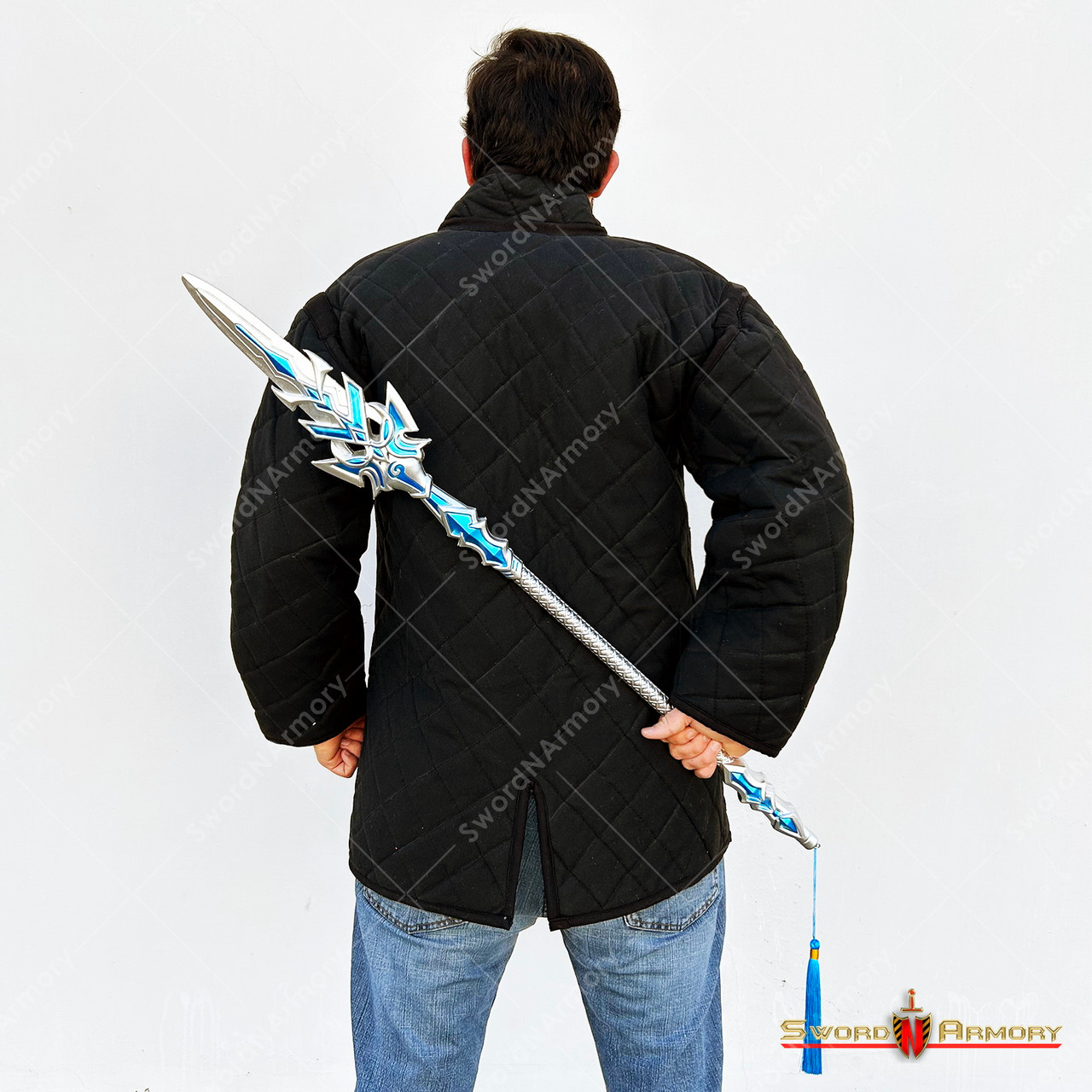 39" Silver Blue Fantasy Spear Staff Foam Anime Video Game Cosplay ...