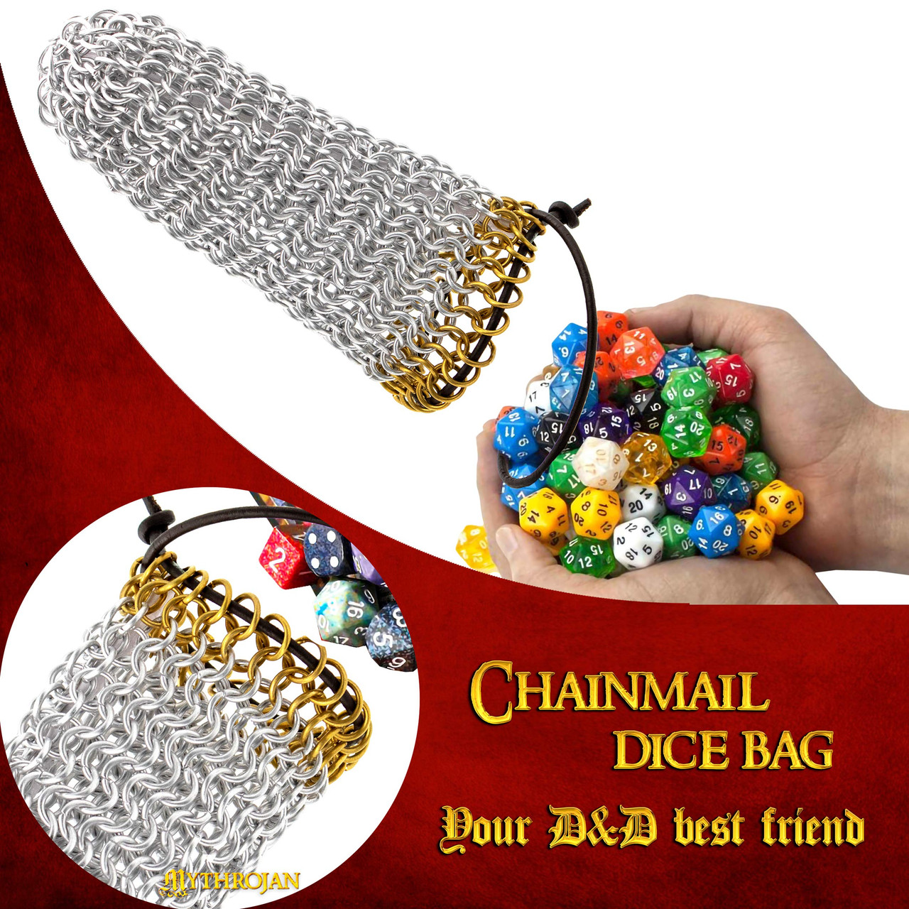 Mythrojan Chainmail DnD Dice Bag Drawstring Medieval Role Playing LARP ...