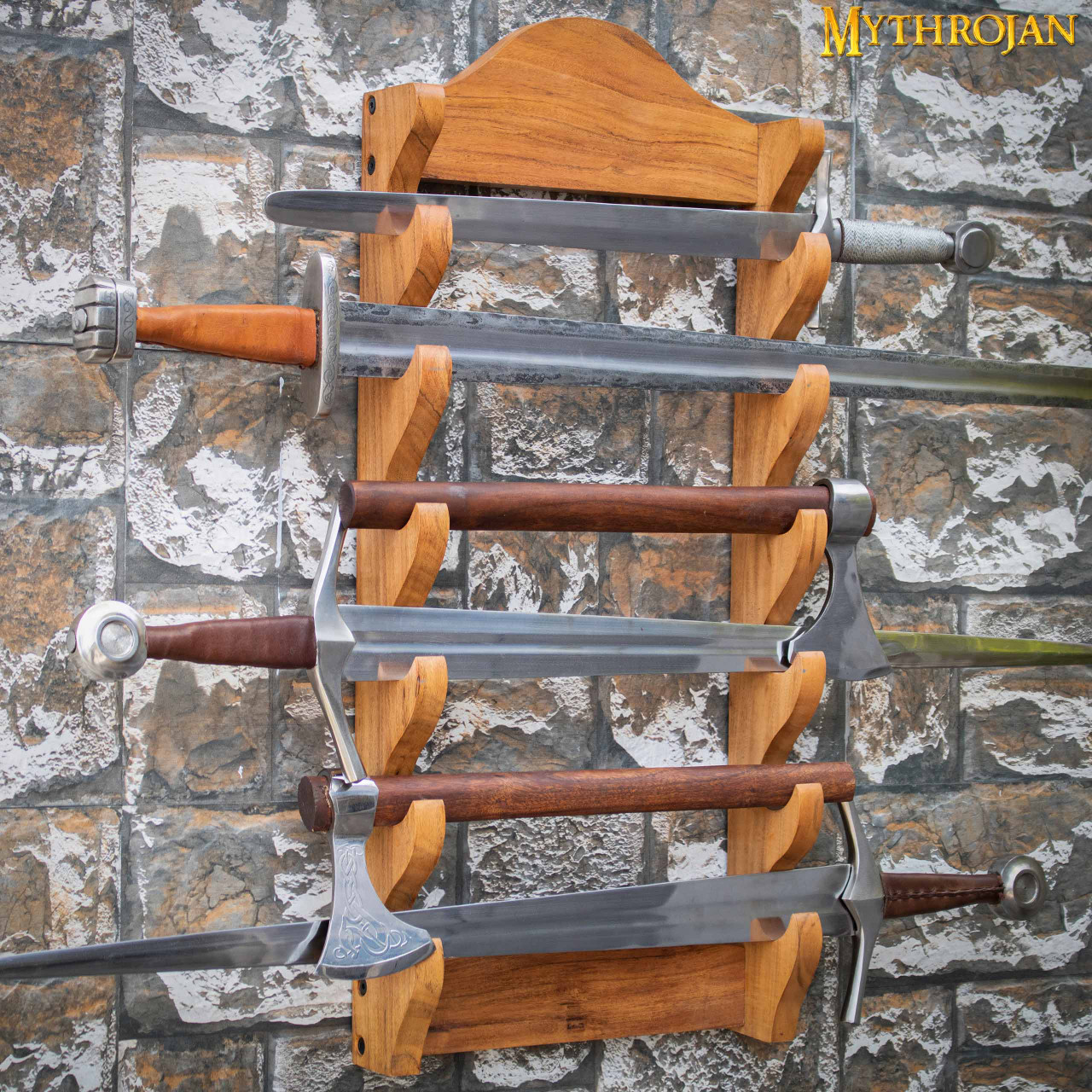 Mythrojan Solid Wood Sword Stand Medieval Sword Wall Mount Samurai ...