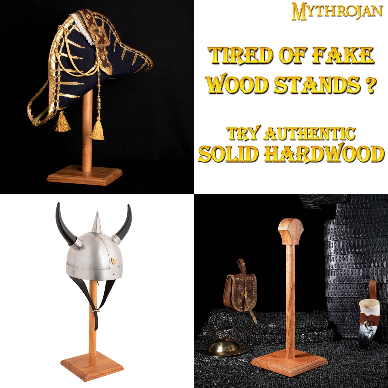 Mythrojan Wooden Helmet Stand Solid Medieval Roman Viking Helmet ...