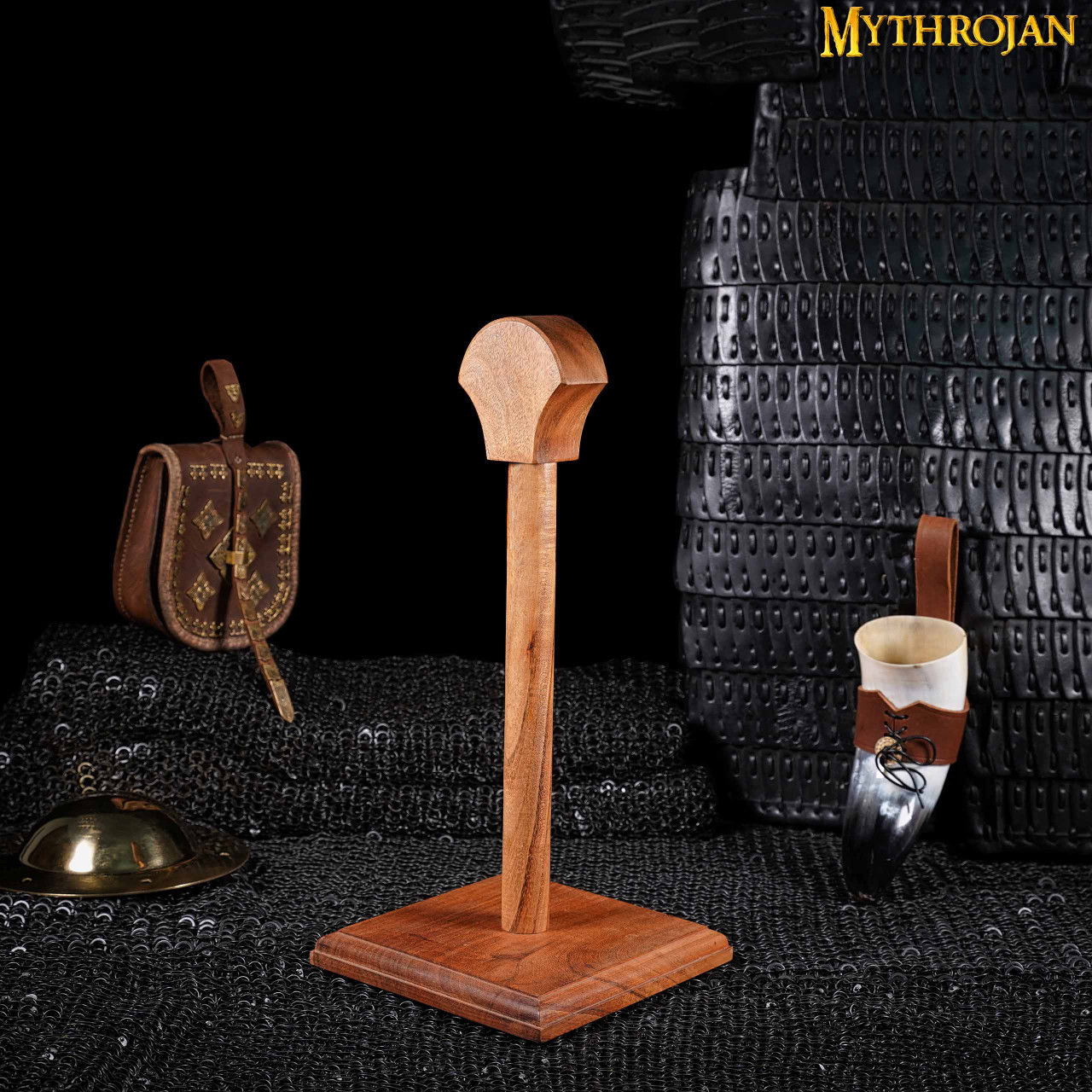 Mythrojan Wooden Helmet Stand Solid Medieval Roman Viking Helmet ...