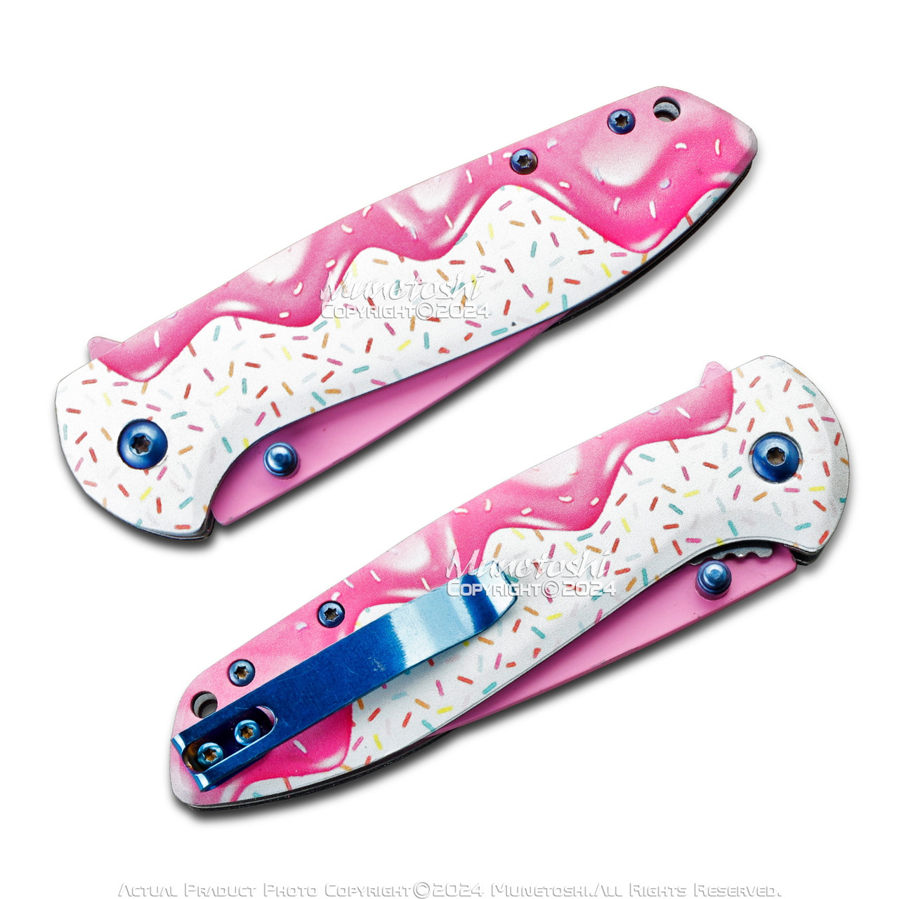 7.5" Donut Sprinkle Folding Pocket Knife Spring Assisted Blade Steel ...