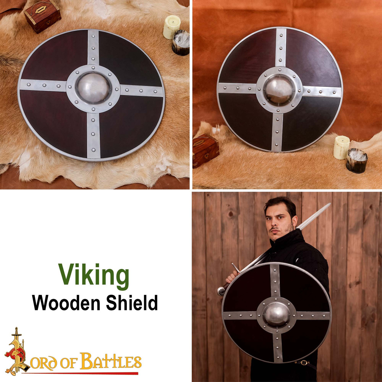 Viking Wooden Shield with Steel Umbo and Fittings
