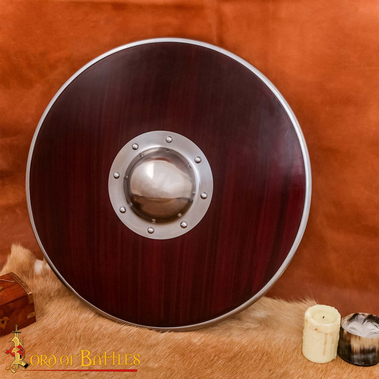 Viking Wooden Round Shield with Steel Umbo and Fittings