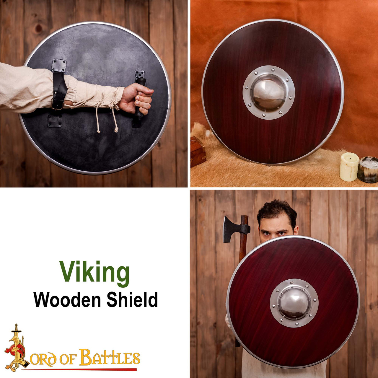 Viking Wooden Round Shield with Steel Umbo and Fittings