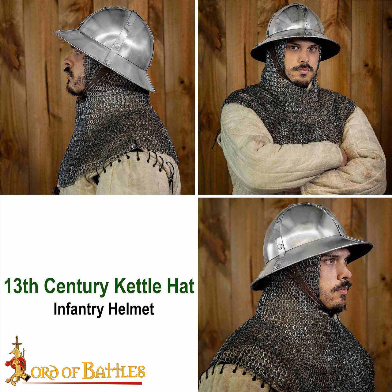 13th-14th Century Kettle Hat Infantry Helmet with Leather Liner 16 Gauge
