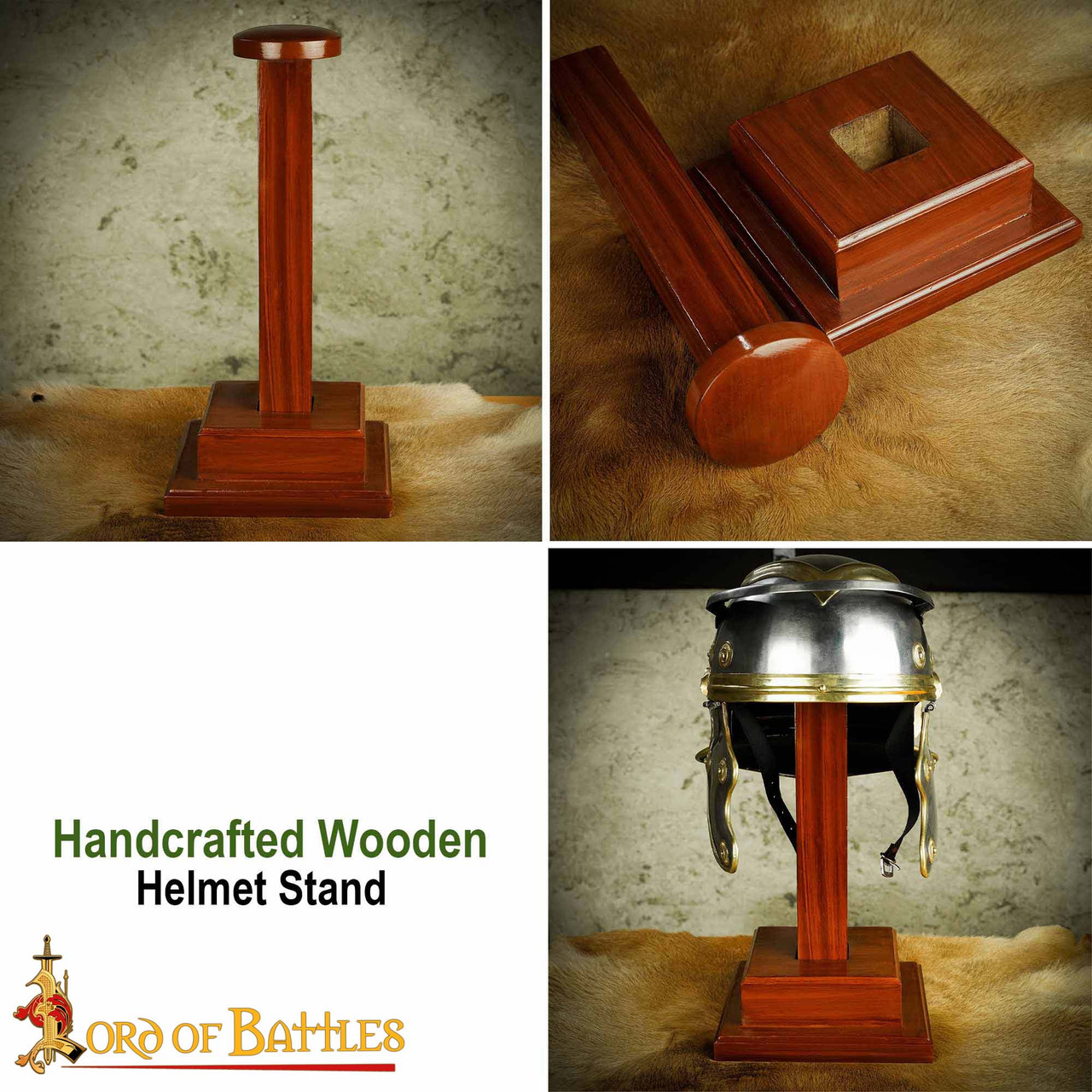 Wooden Helmet Stand for Medieval Helmets with or without Aventail