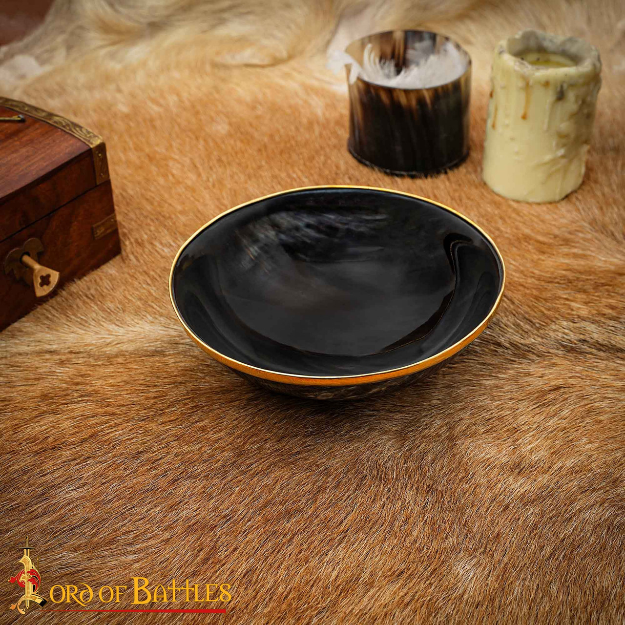 Medieval Genuine Horn Bowl with Solid Brass Rim