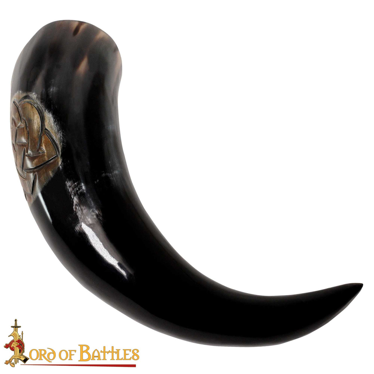 Drinking Horn with Engraved Celtic Knotwork Handcrafted Genuine Ox Horn