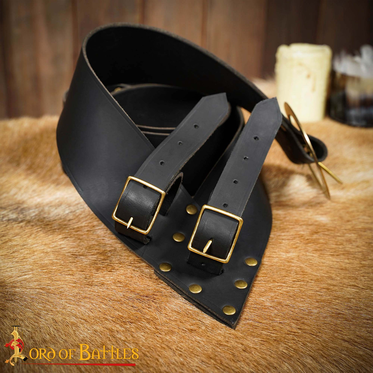 Leather Sword / Weapon Hanging Belt Twin-Buckle Baldric, Black