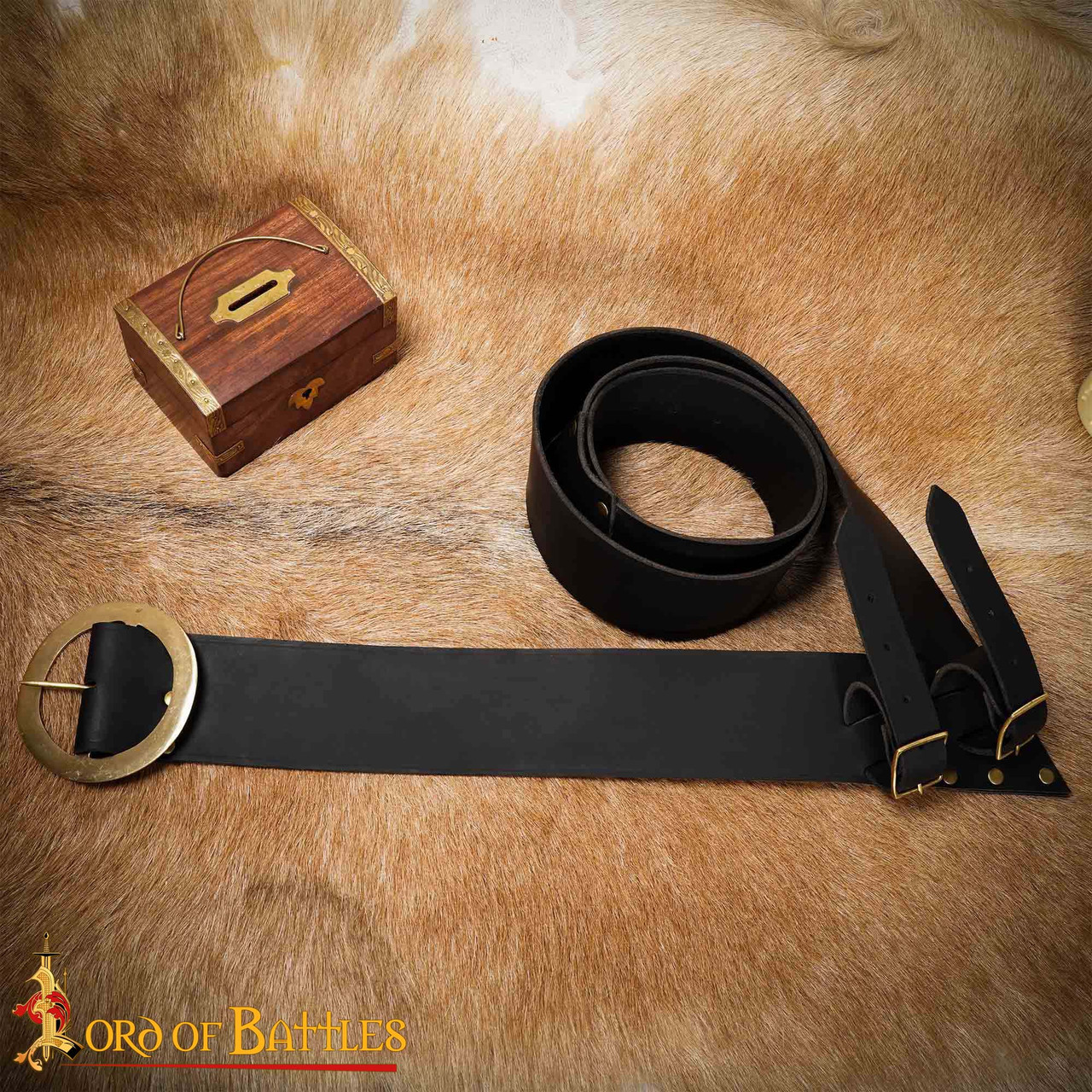 Leather Sword / Weapon Hanging Belt Twin-Buckle Baldric, Black
