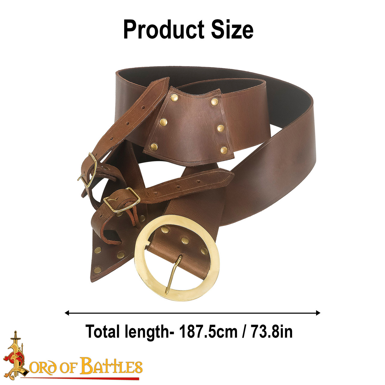 Leather Sword / Weapon Hanging Belt Twin-Buckle Baldric, Black