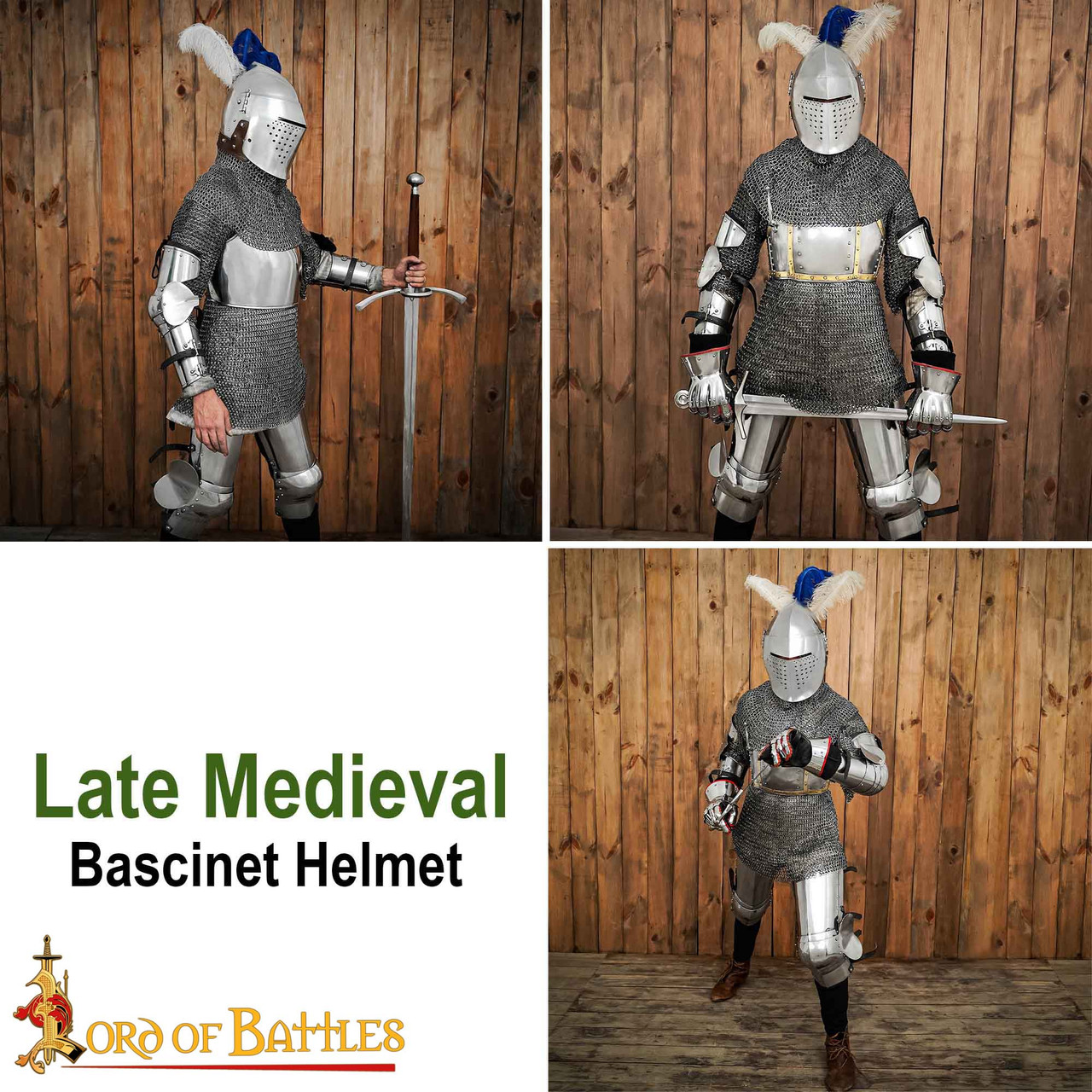 Lord of Battles Late Medieval Full Visor Bascinet Helmet 14 gauge Battle Ready Functional Armor ...