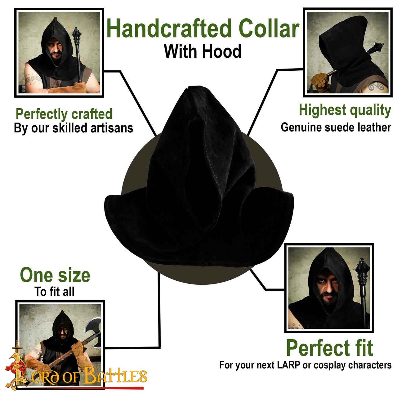 Executioner Suede Leather Hood with Collar