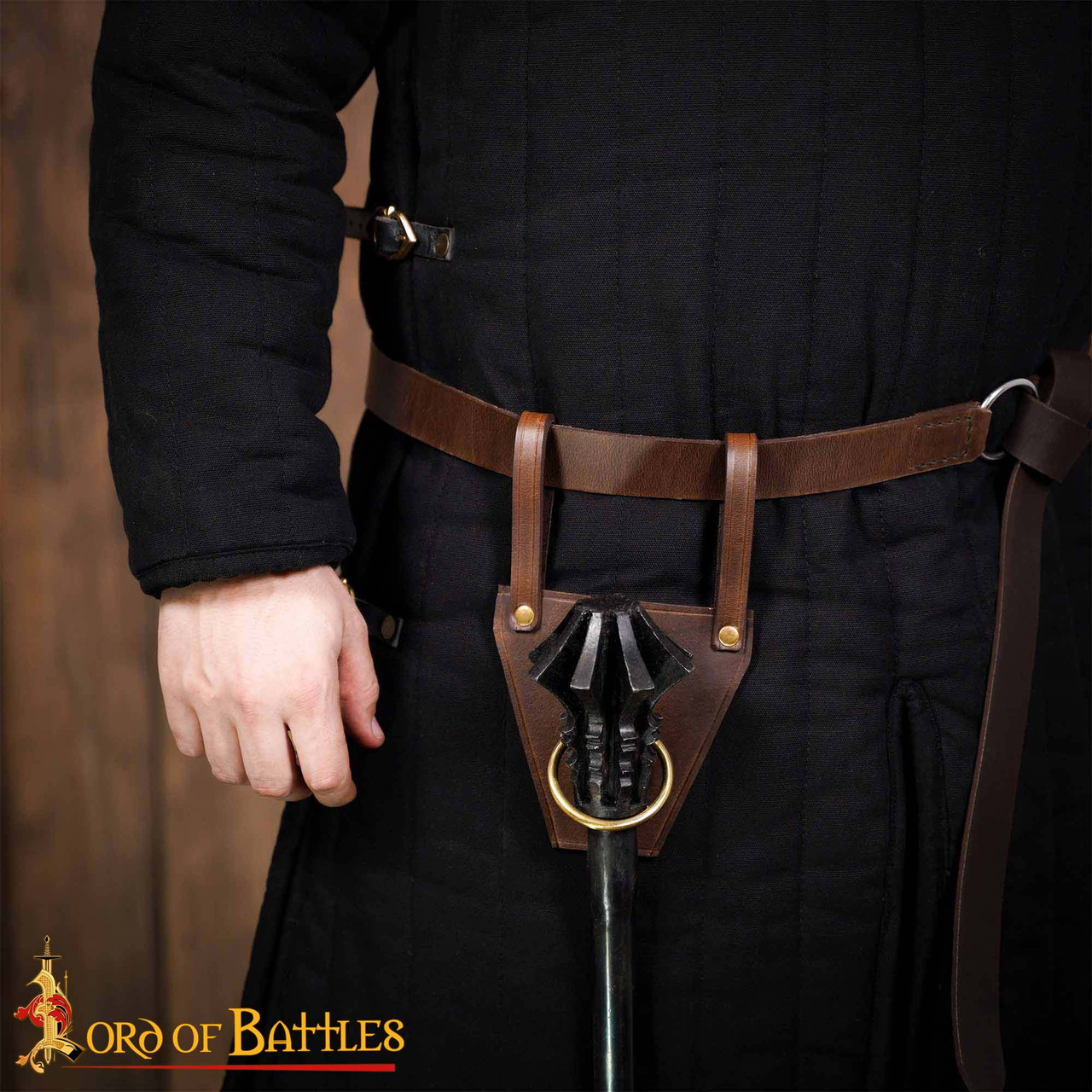 Medieval Leather Axe or Bludgeon Frog with Pure Brass Ring