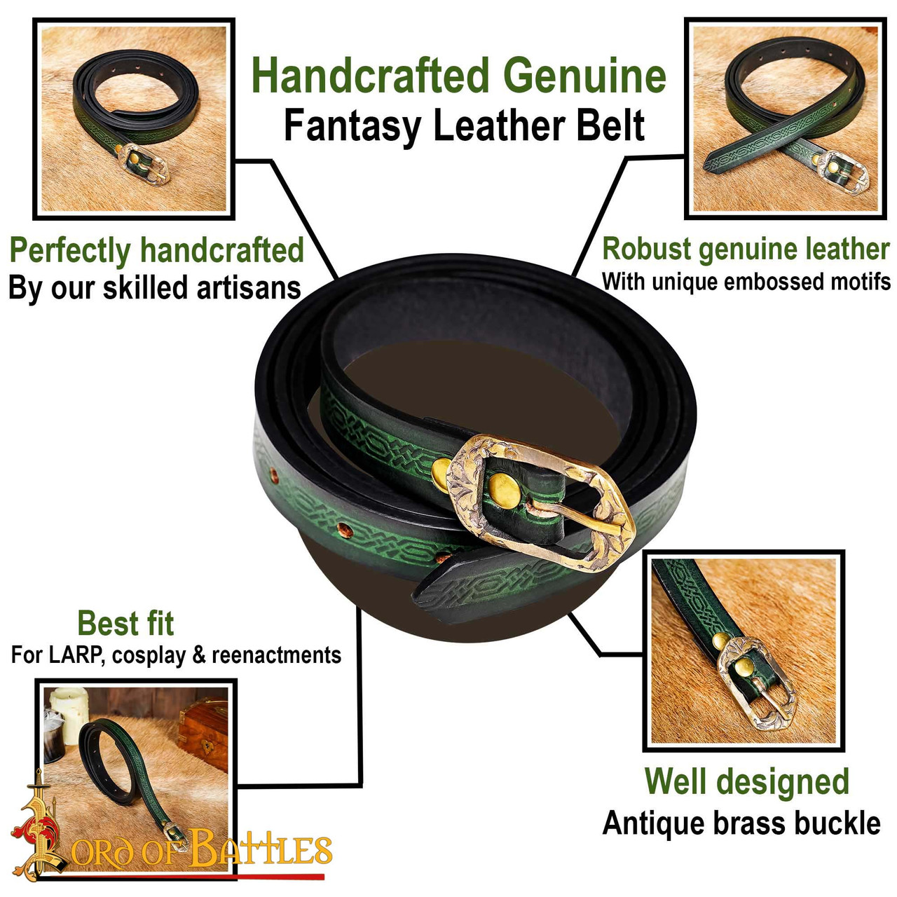 Medieval Fantasy Leather Belt with Ornate Embossed Design