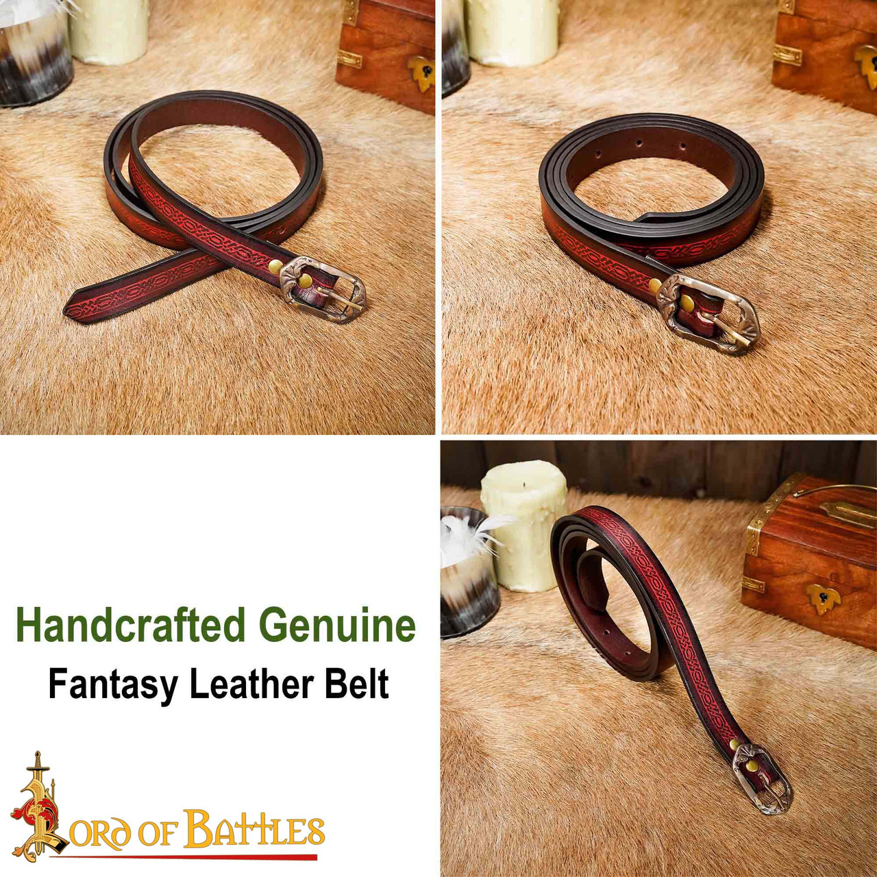 Medieval Fantasy Leather Belt with Ornate Embossed Design