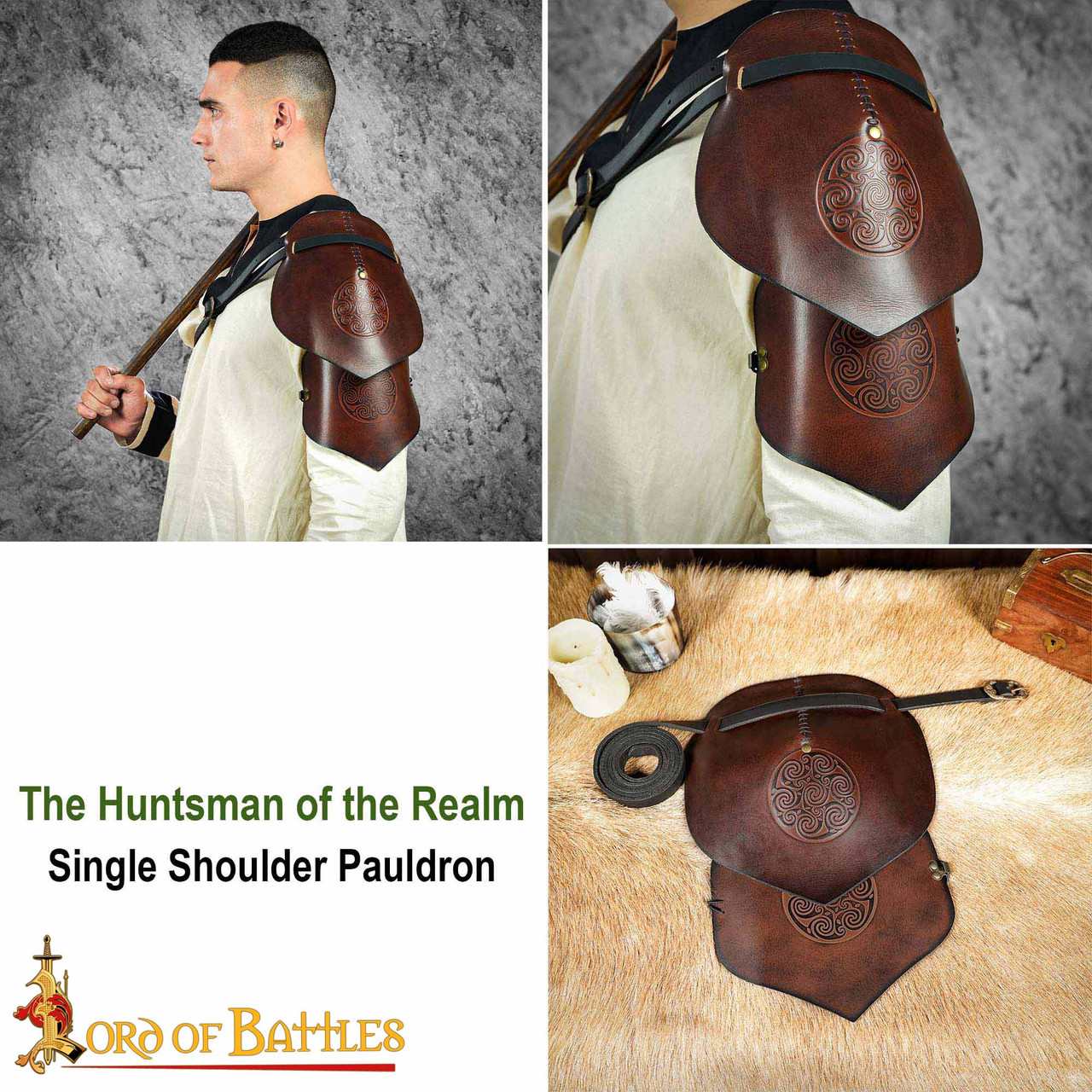 Leather Pauldron with Embossed Celtic Spiral Design
