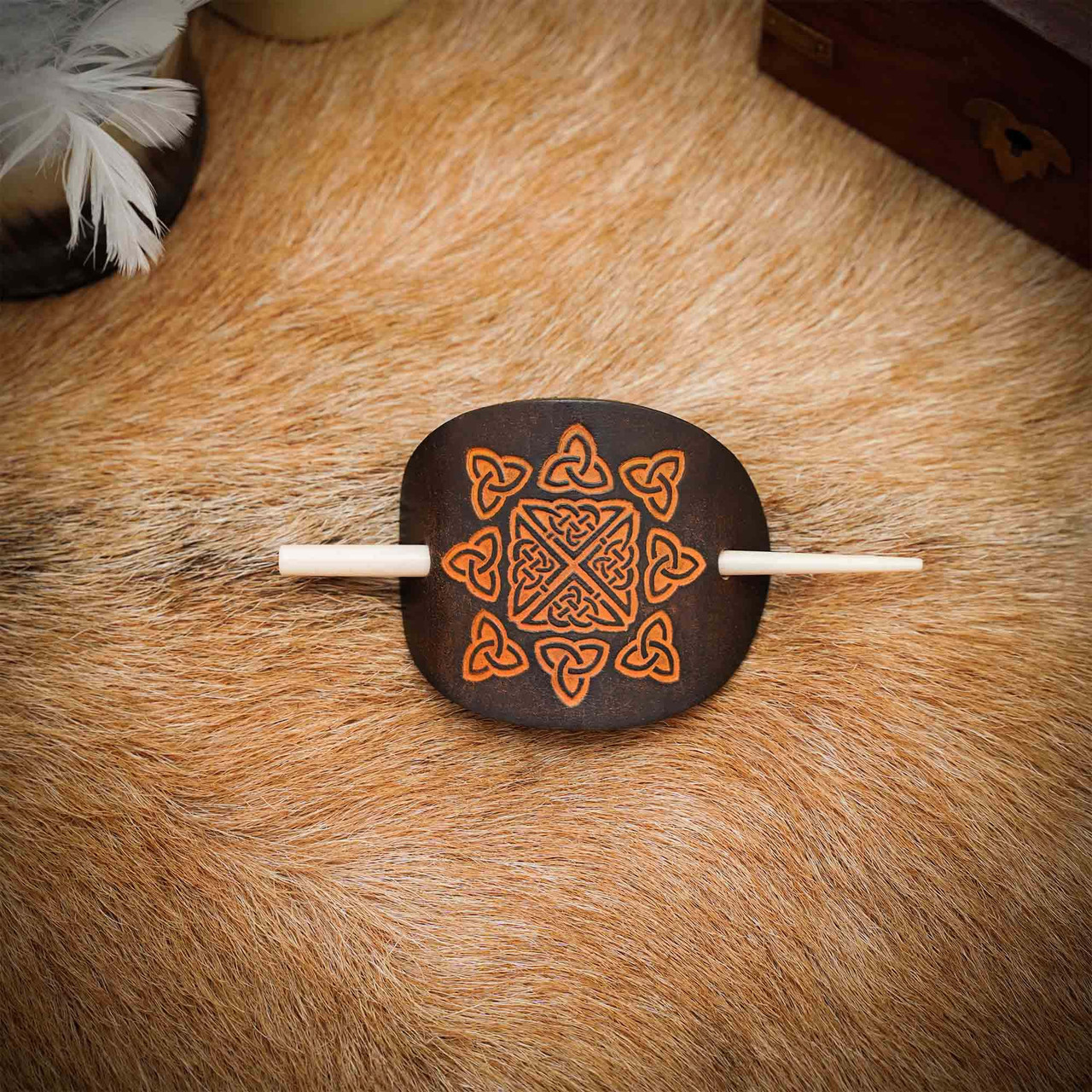 Genuine Leather Hair Brooch with Genuine Bone Pin