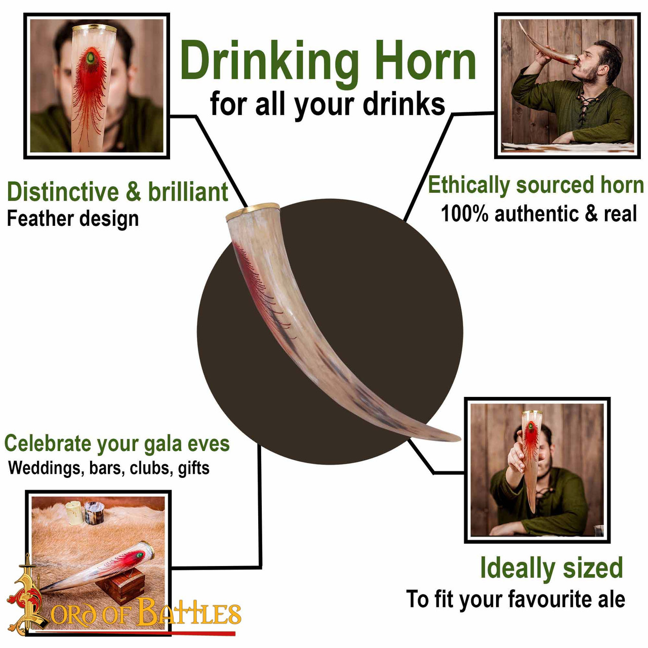 Drinking Horn with Brilliant Patterns Handcrafted Genuine Ox Horn