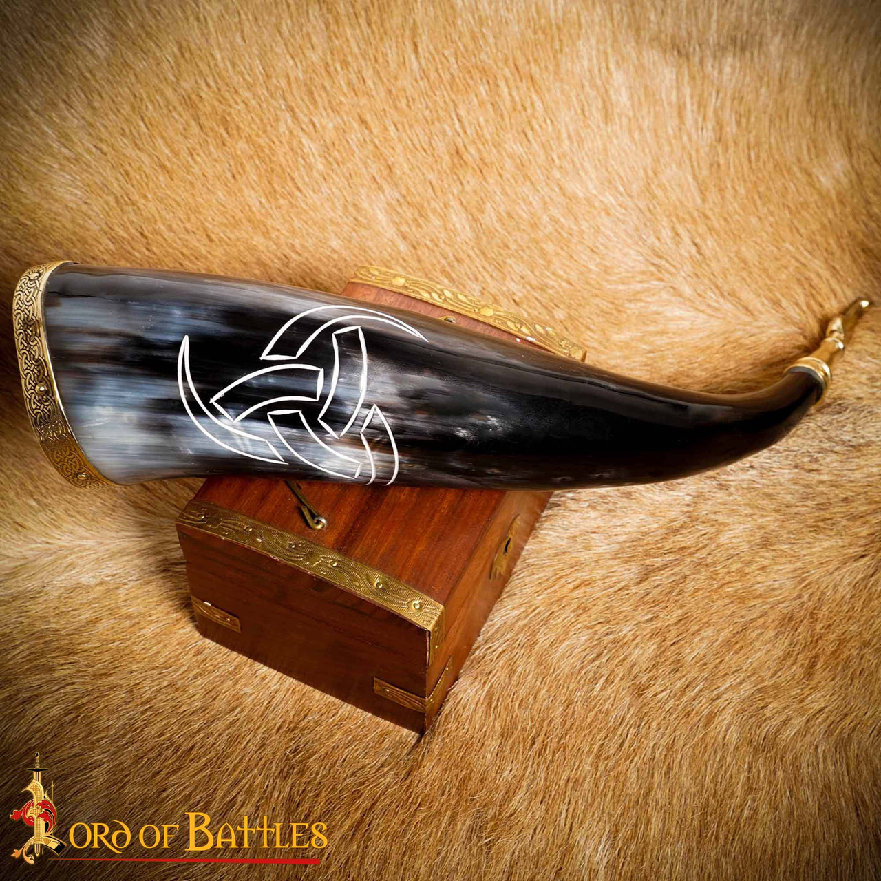 Triple Horns of Odin Drinking Horn With Brass Fittings Real Ox Horn
