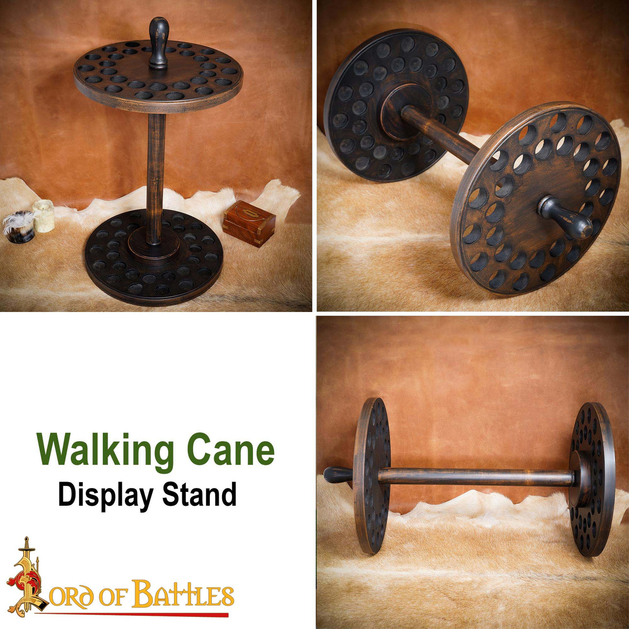 Walking Cane Display Stand Handcrafted from Genuine Hardwood