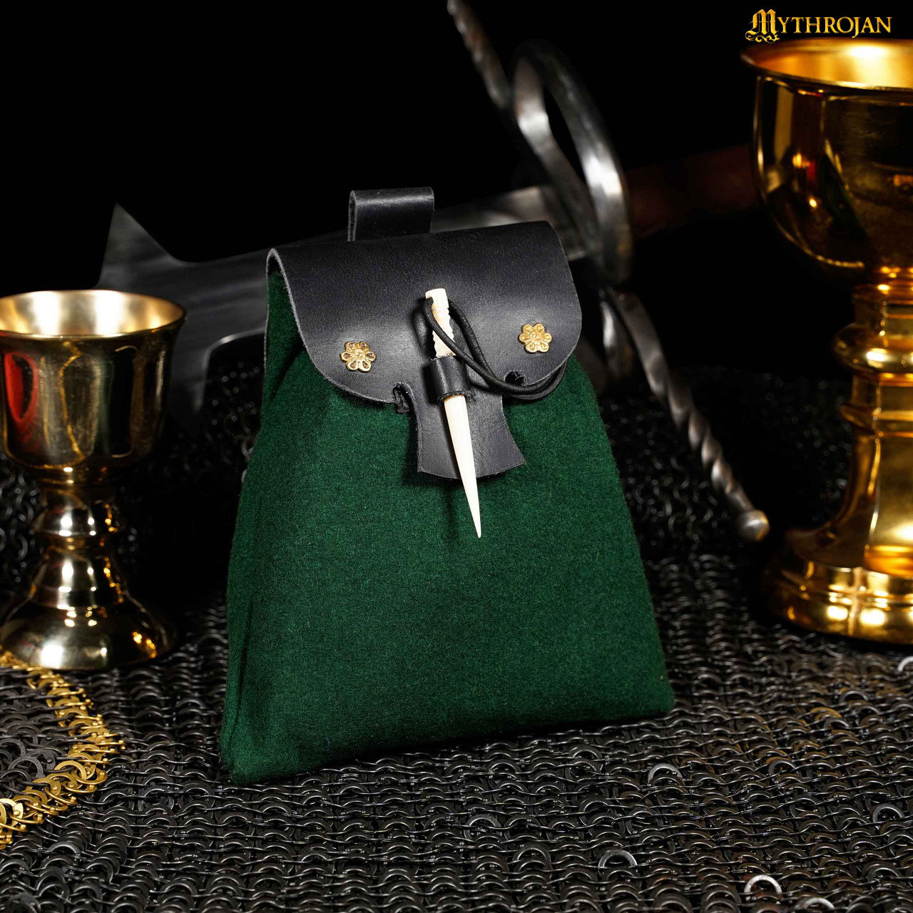 Mythrojan “Gold and Dice” Medieval Fantasy Belt Bag with Bone Needle ...