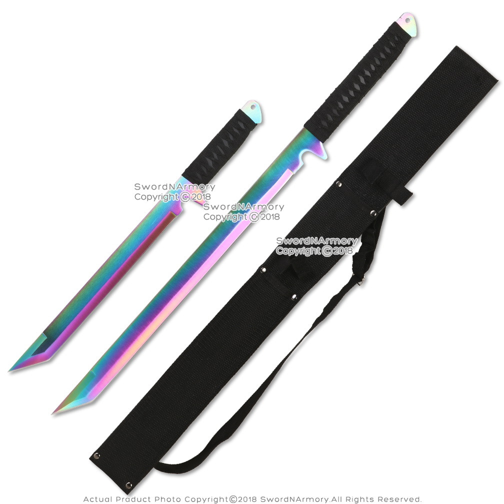 2pc. Black/Gold/Silver/Rainbow Machete Set Shinobi with Nylon Sheath ...