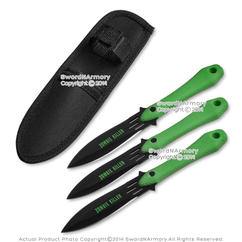 3 Pcs 7.5" Long Zombie Killer Throwing Knife Set Fixed Blade Knives ...