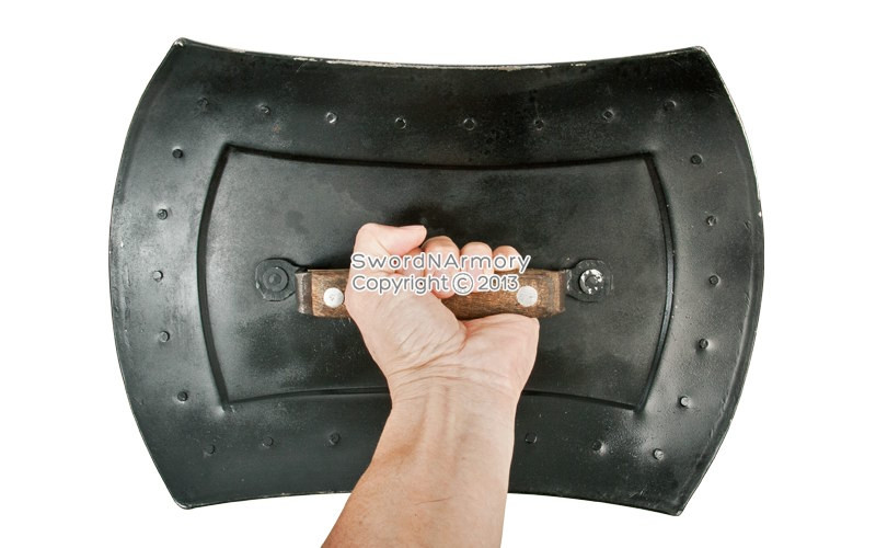 16 Gauge Steel Retangle Roman Archer Buckler Shield w/ Wood Handle LARP SCA