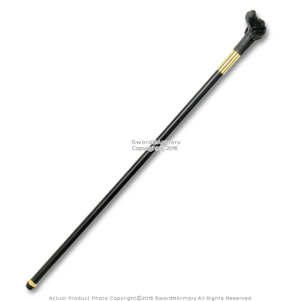 36.5" Black Hound Dog Handle Gold Accented Gentlemen's Walking Cane Stick