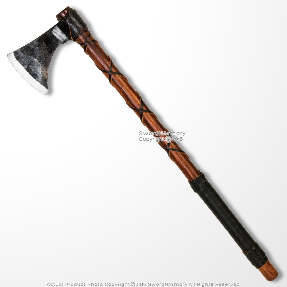 26 Steel Viking Warrior Battle Axe Hatchet with Leather Wrapped Handle ...