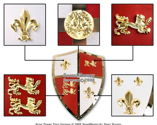 Medieval Royal Crusader Lion Shield Armor w Sword Mount