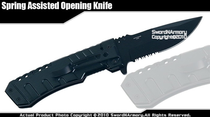 Drop Point Serrated Tactical Folder Pocket Knife Black