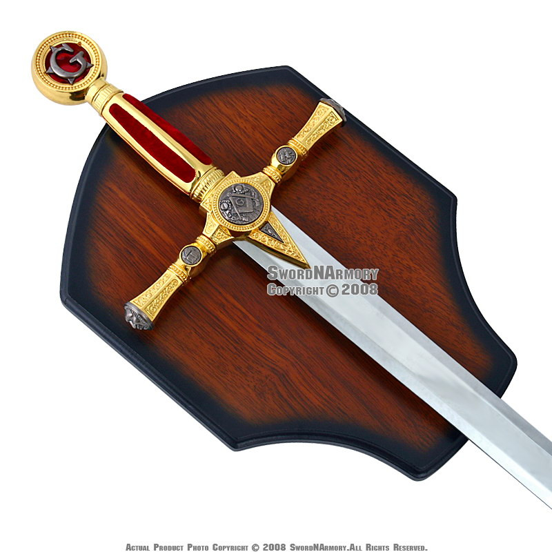 45" Masonic Ceremonial Sword Templar Knight Freemasonry Handle with Plaq