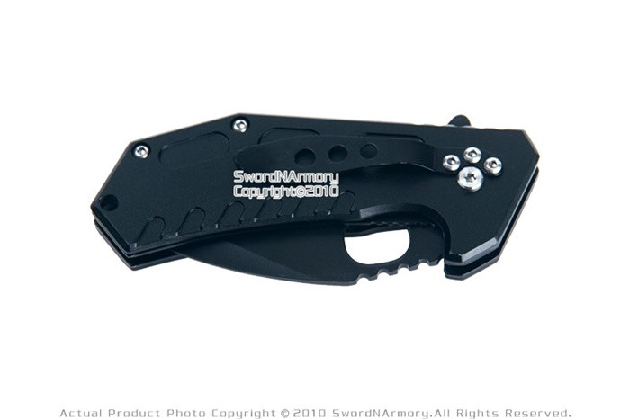 Black Spring Assisted Drop Point Serrated Folder Knife