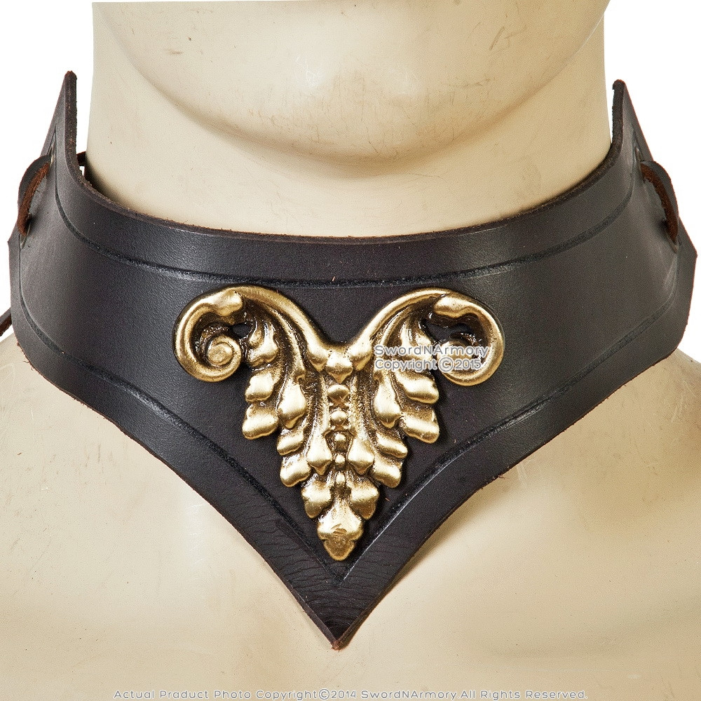 Medieval Style Leather Lady Collar w/ Cast Brass Decoration Renaissance ...
