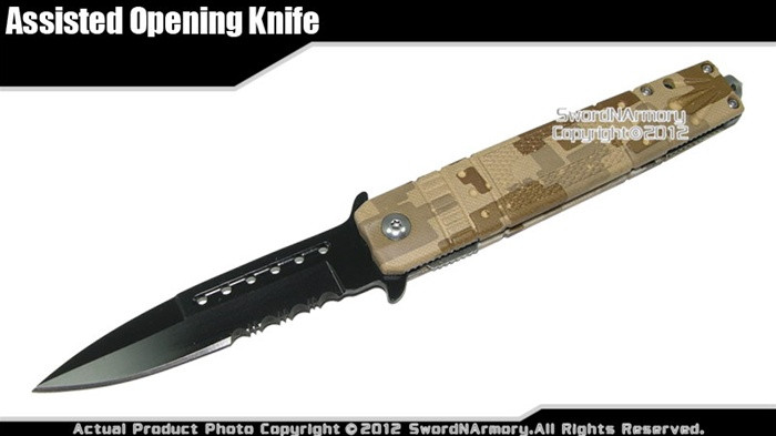 Stiletto Style Spring Assisted Opening Pocket Knife Steel Punch Desert ...