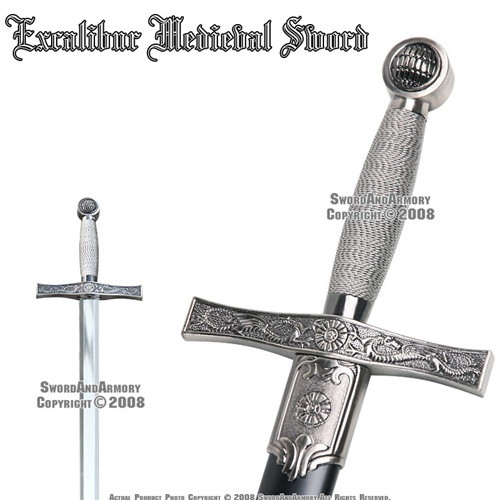35" Excalibur Medieval Crusader Knight Sword with Sheath Costume