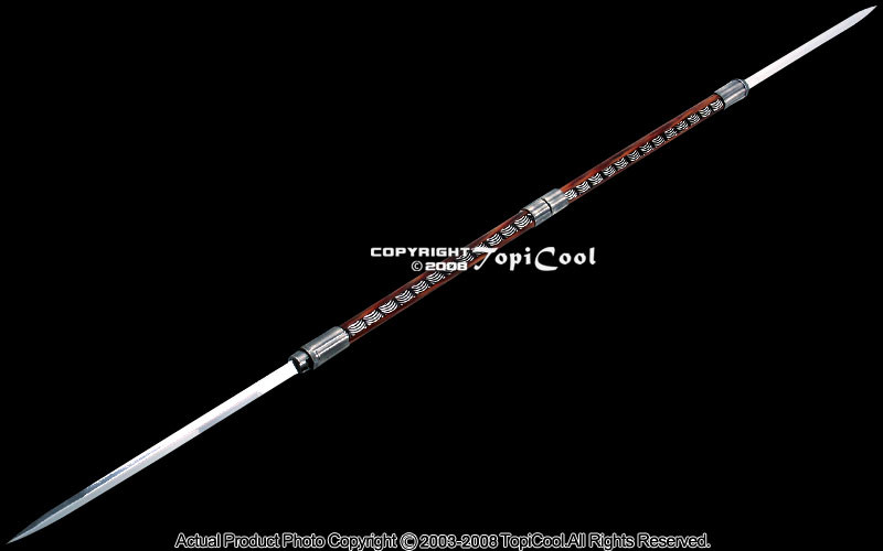 Wood Grained Double Bladed Ninja Sword Staff Spear