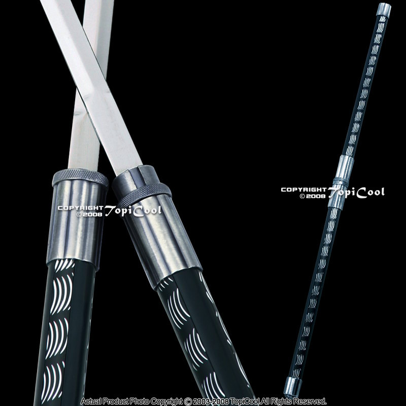 Wood Grained Double Bladed Ninja Sword Staff Spear