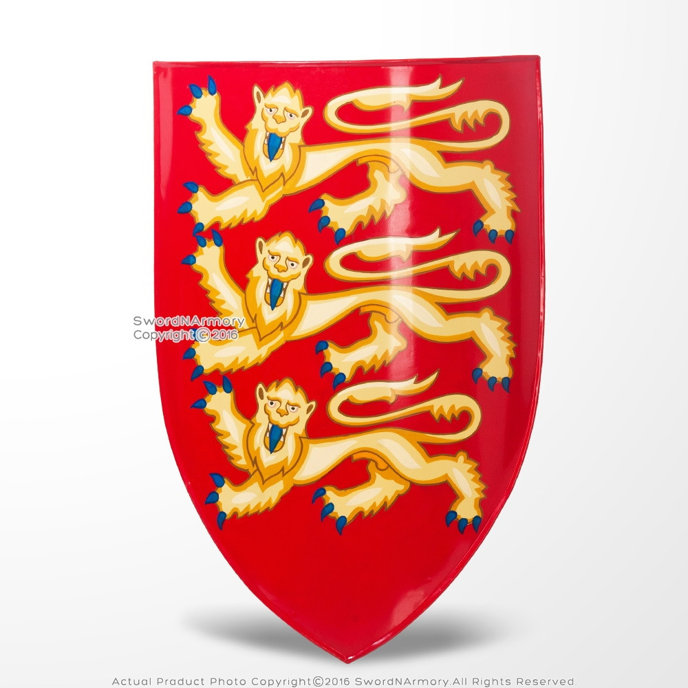 Royal Arms of England Lion Shield 18G Steel with Grip LARP Medieval ...