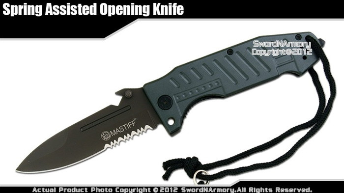Mastiff Titanium Coated 7CR17MOV Steel Blade Assisted Tactical Opening ...